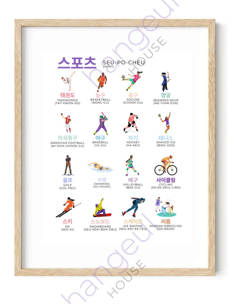 Korean Sports Poster, Hangeul W/ English Pronunciations, Printable ...