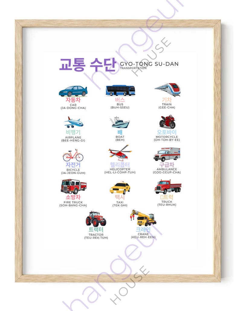 Korean Vehicle Names, Hangeul W/ English Pronunciations, Printable ...