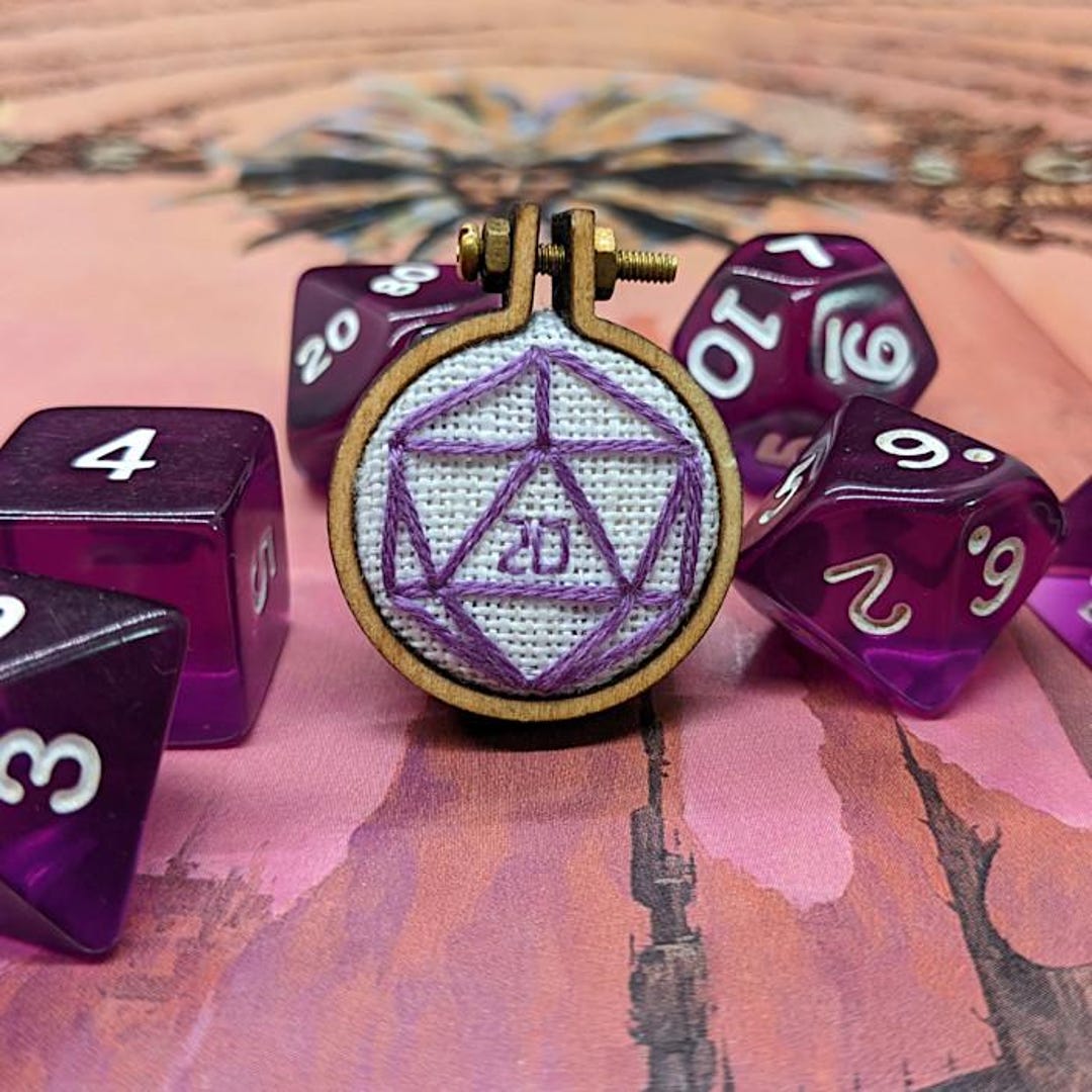 Embroidered D20 Pin - Etsy