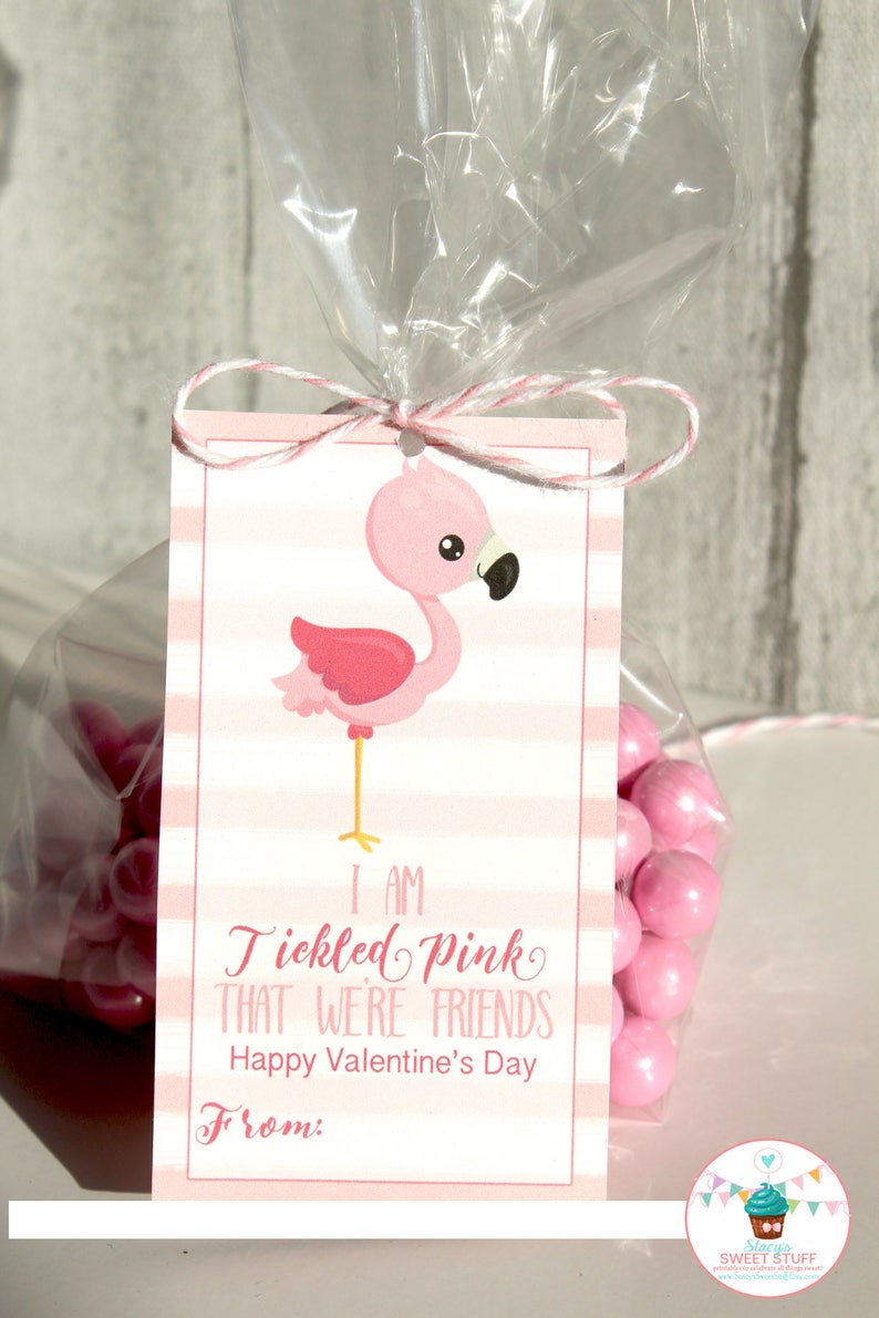 Flamingo Valentine, Tickled Pink Valentine, Valentine Tag, Printable ...