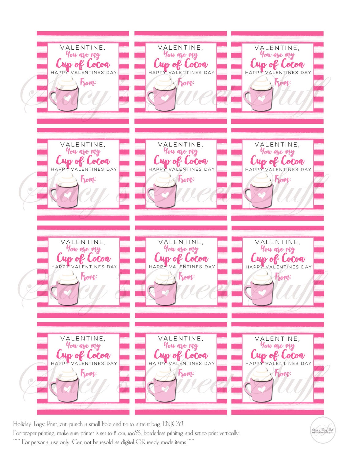 Hot Chocolate Valentine Valentine Tag Cup of Cocoa Hot - Etsy