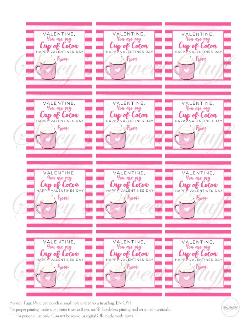 Hot Chocolate Valentine, Valentine Tag, Cup of Cocoa, Hot Chocolate ...