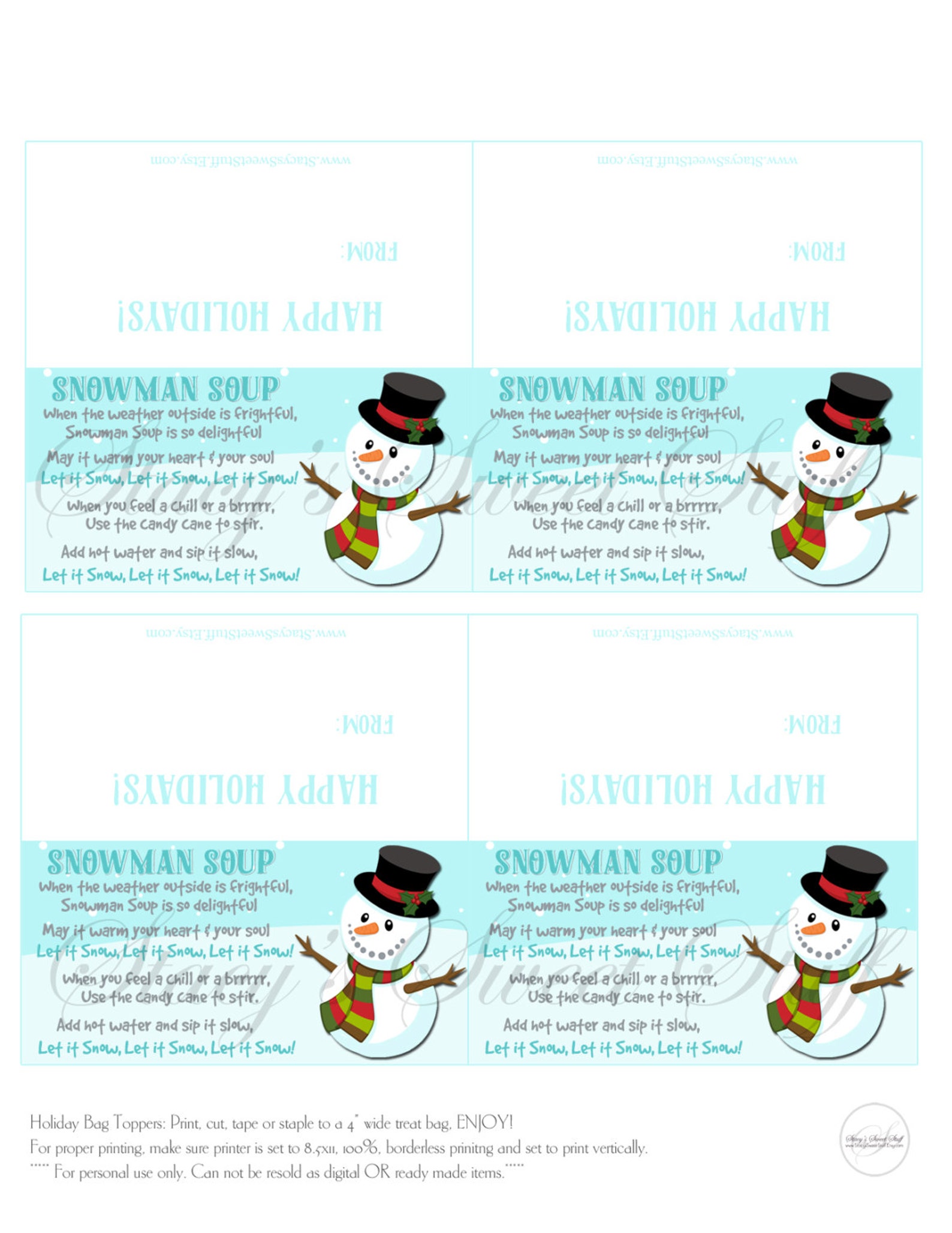 Snowman Soup Bag Topper Holiday Bag Topper Hot Chocolate Bag - Etsy