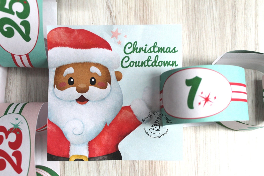 Christmas Countdown, DIY, Printable, Countdown Chain, Dark Skin Santa ...
