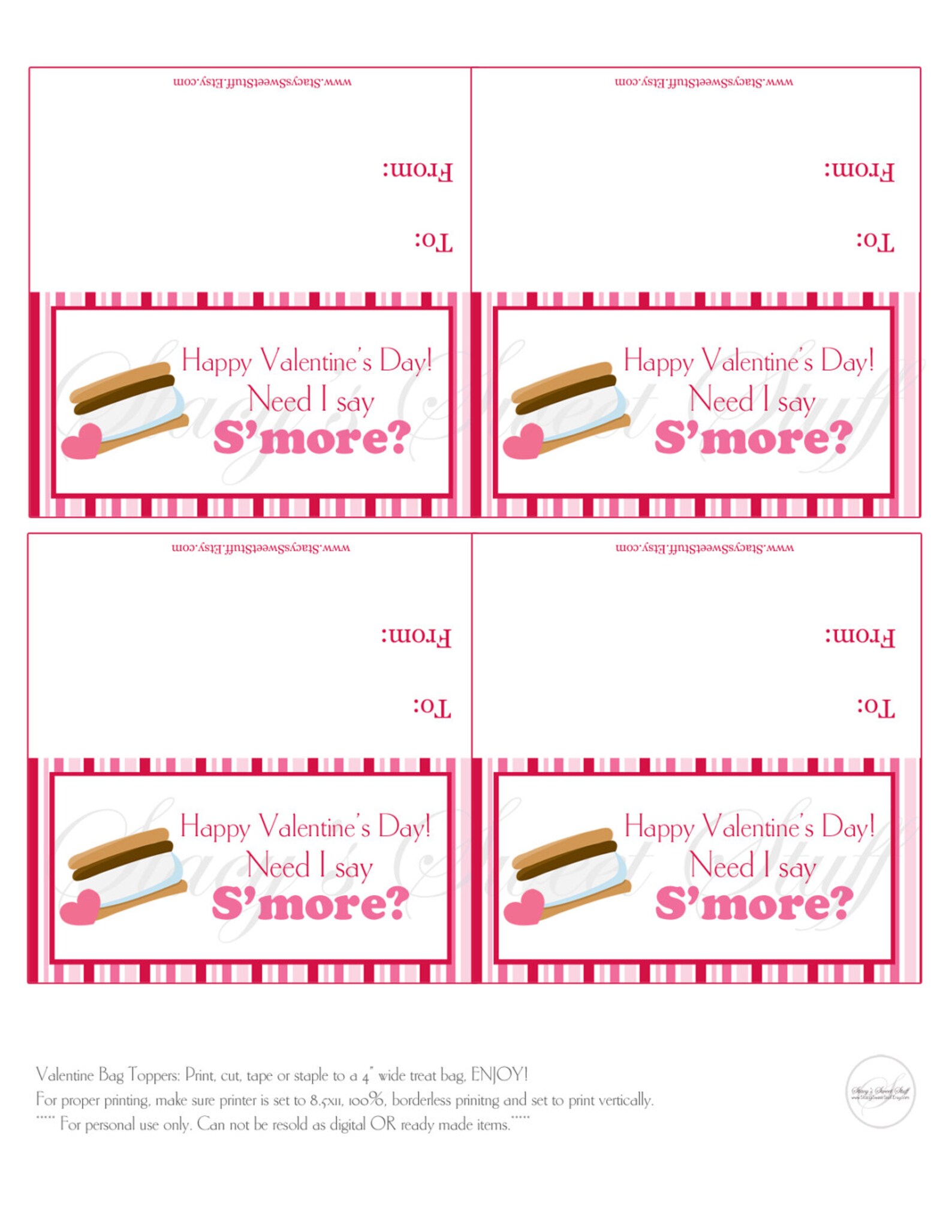 Valentine Bag Topper, Smore, DIY, Printable, Instant Download - Etsy