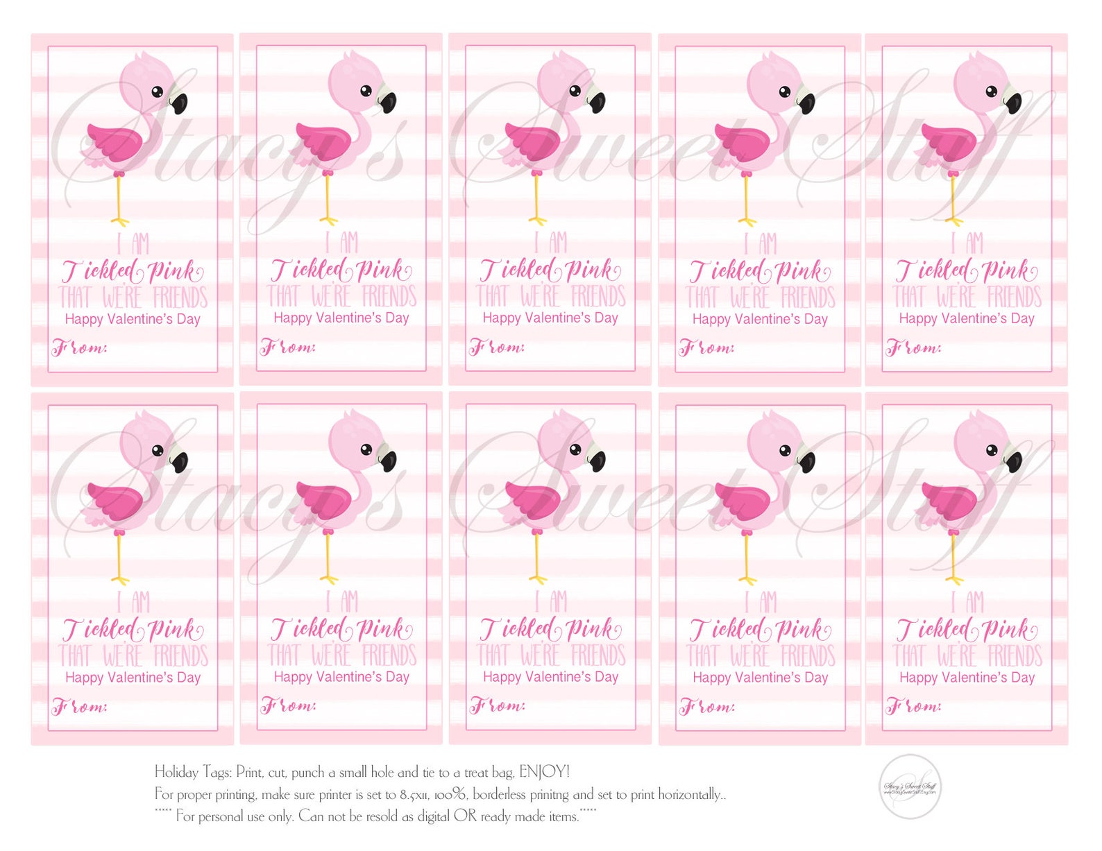 Flamingo Valentine, Tickled Pink Valentine, Valentine Tag, Printable ...