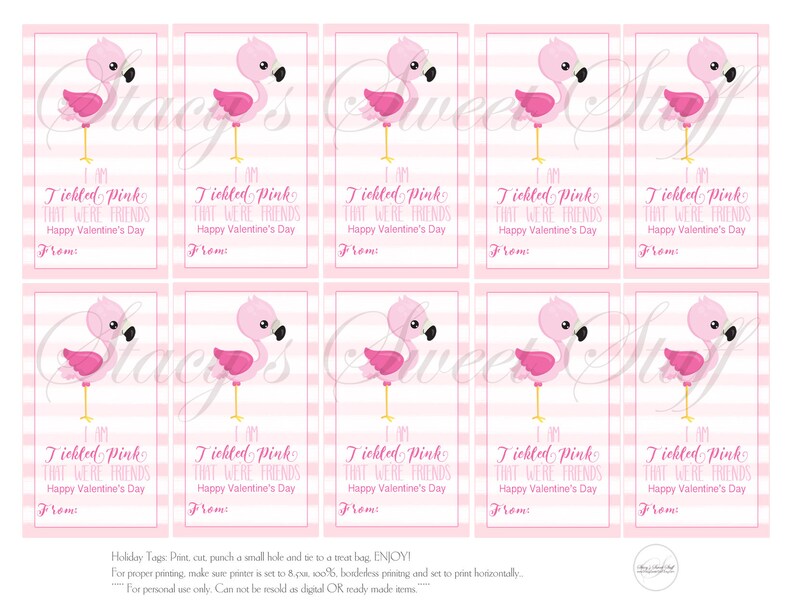 Flamingo Valentine, Tickled Pink Valentine, Valentine Tag, Printable ...