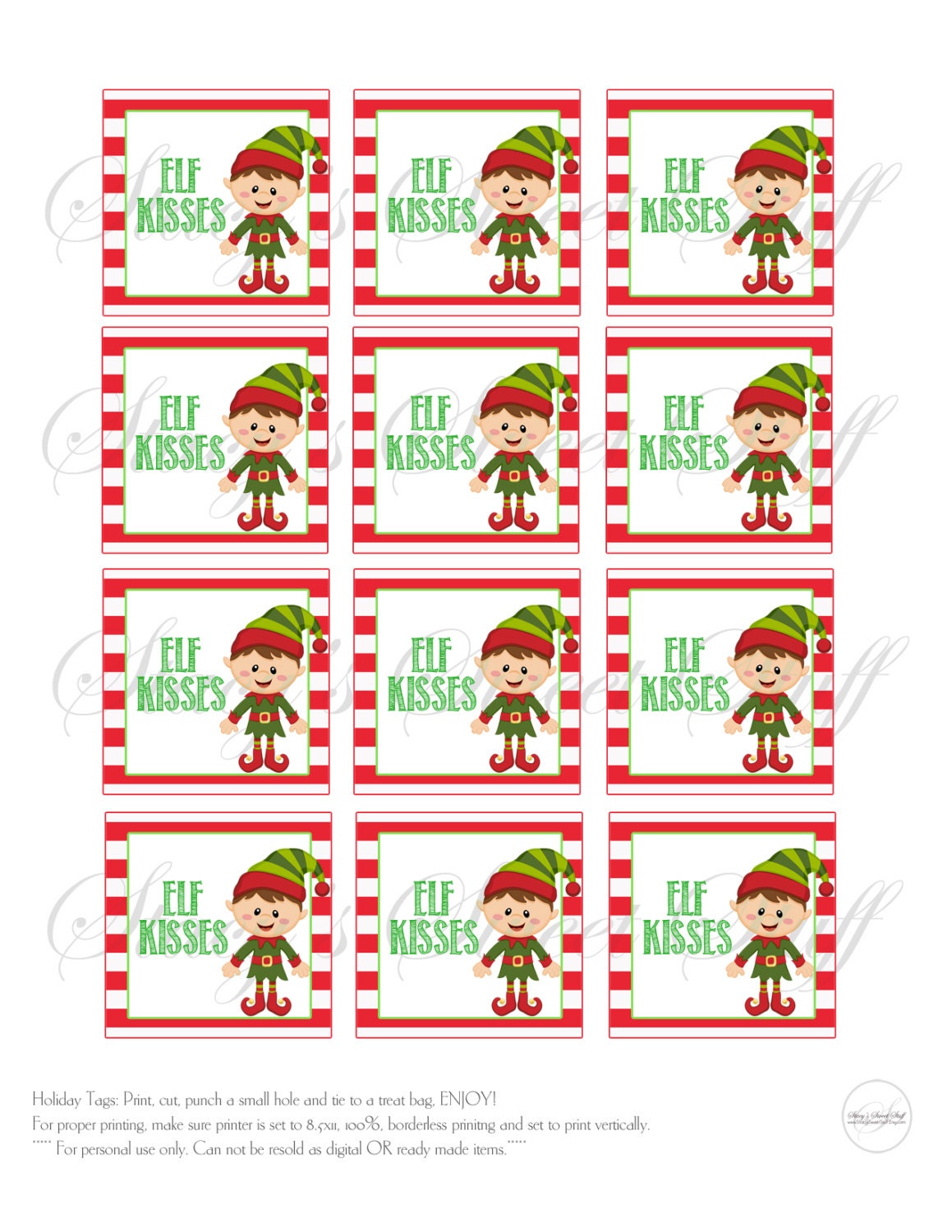 Elf Kisses Christmas Tag Christmas Tag Printabletag | Etsy