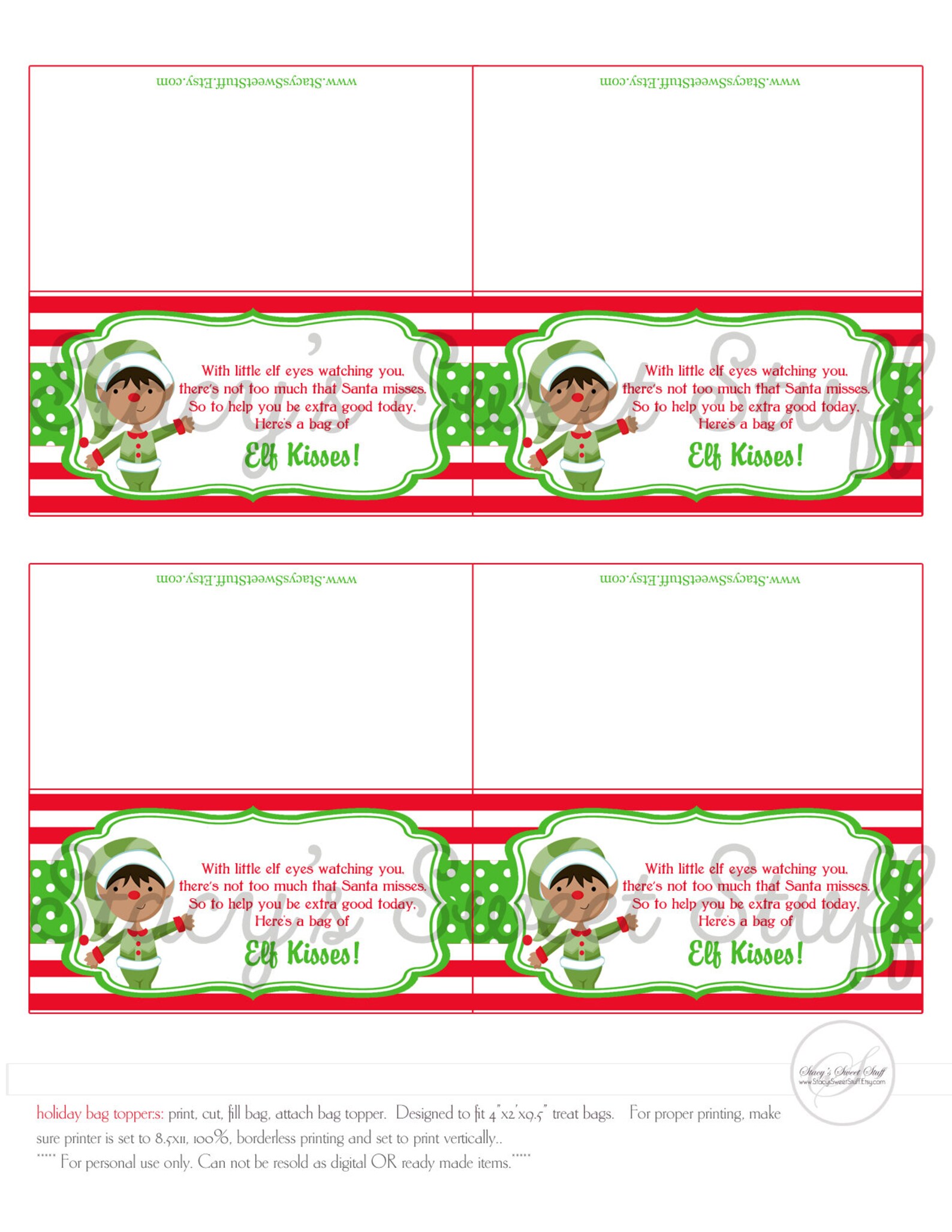 Elf Kisses Christmas Bag Topper Christmas Bag Topper - Etsy