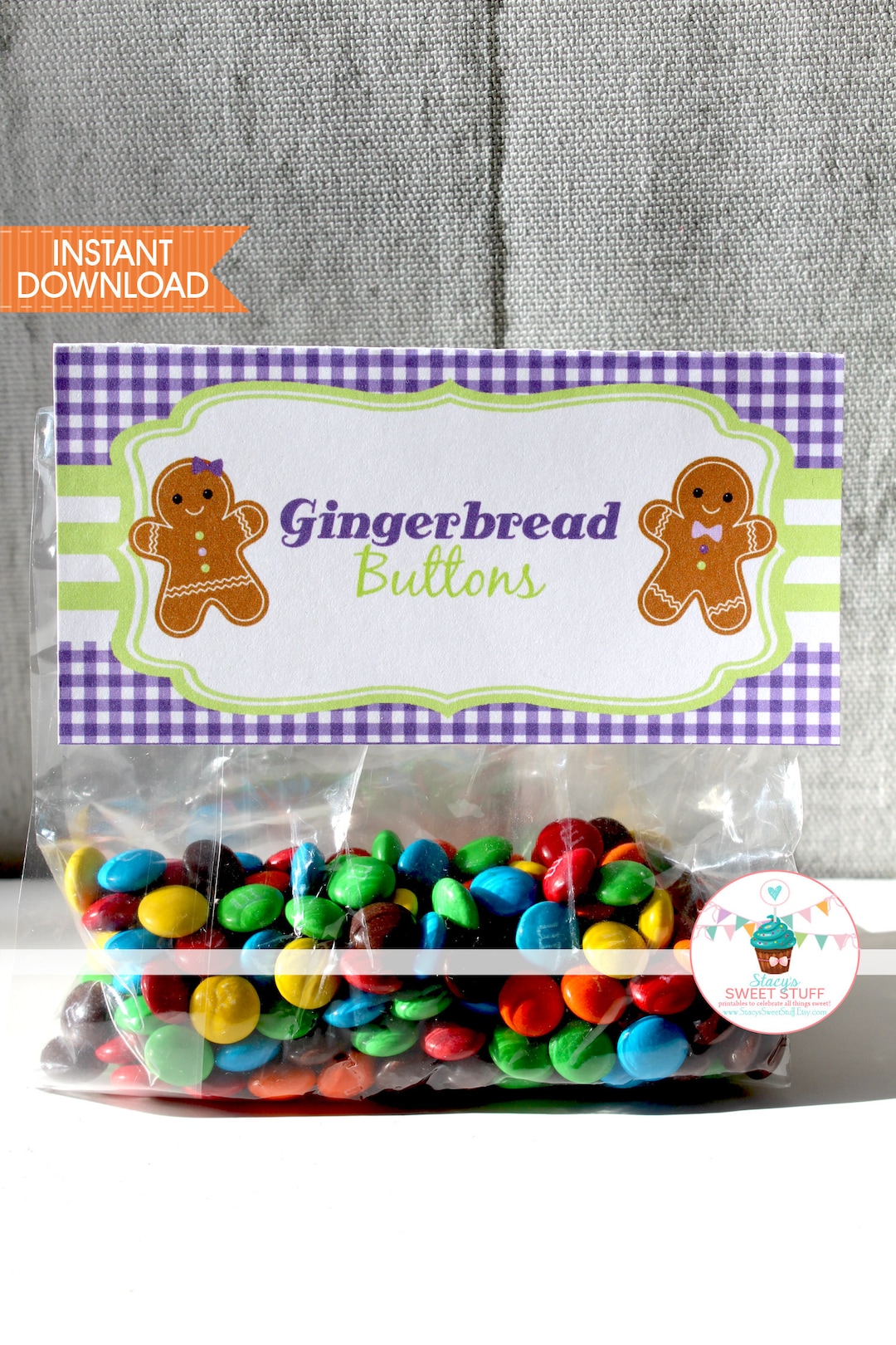 Gingerbread Buttons Christmas Bag Topper purple, Christmas Bag Topper ...