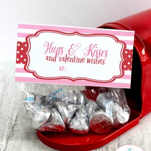 Printable Valentine, Valentine Bag Topper, Hugs and Kisses Valentine ...