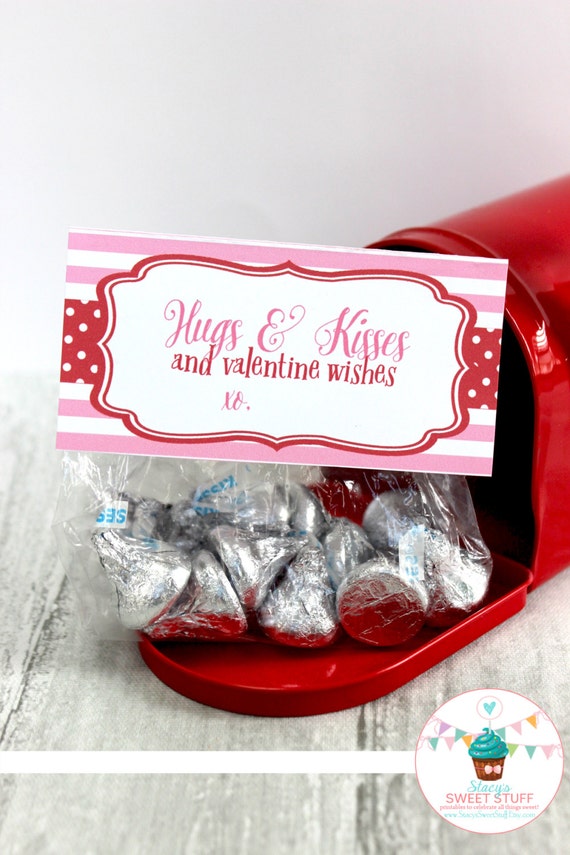 Printable Valentine, Valentine Bag Topper, Hugs and Kisses Valentine ...