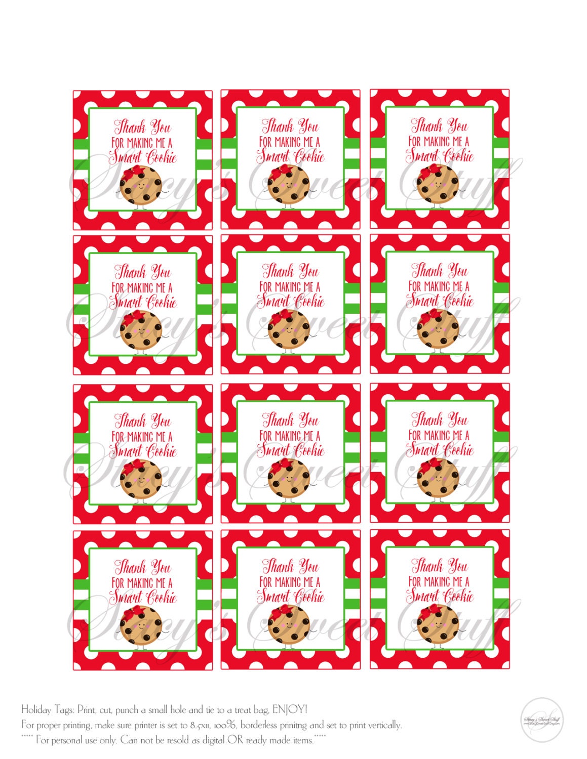 Smart Cookie Tag Christmas Tag Holiday Tag Teacher Gift | Etsy