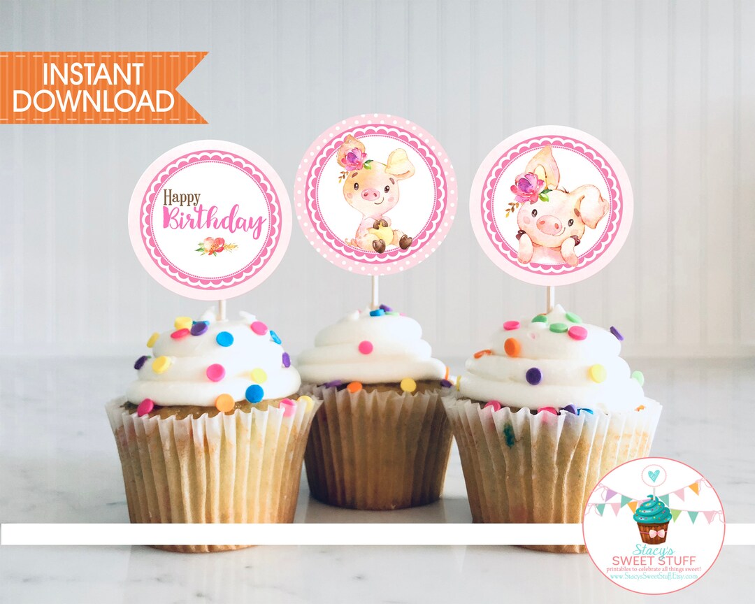 Pig Birthday Cupcake Toppers, Printable Cupcake Toppers, INSTANT ...