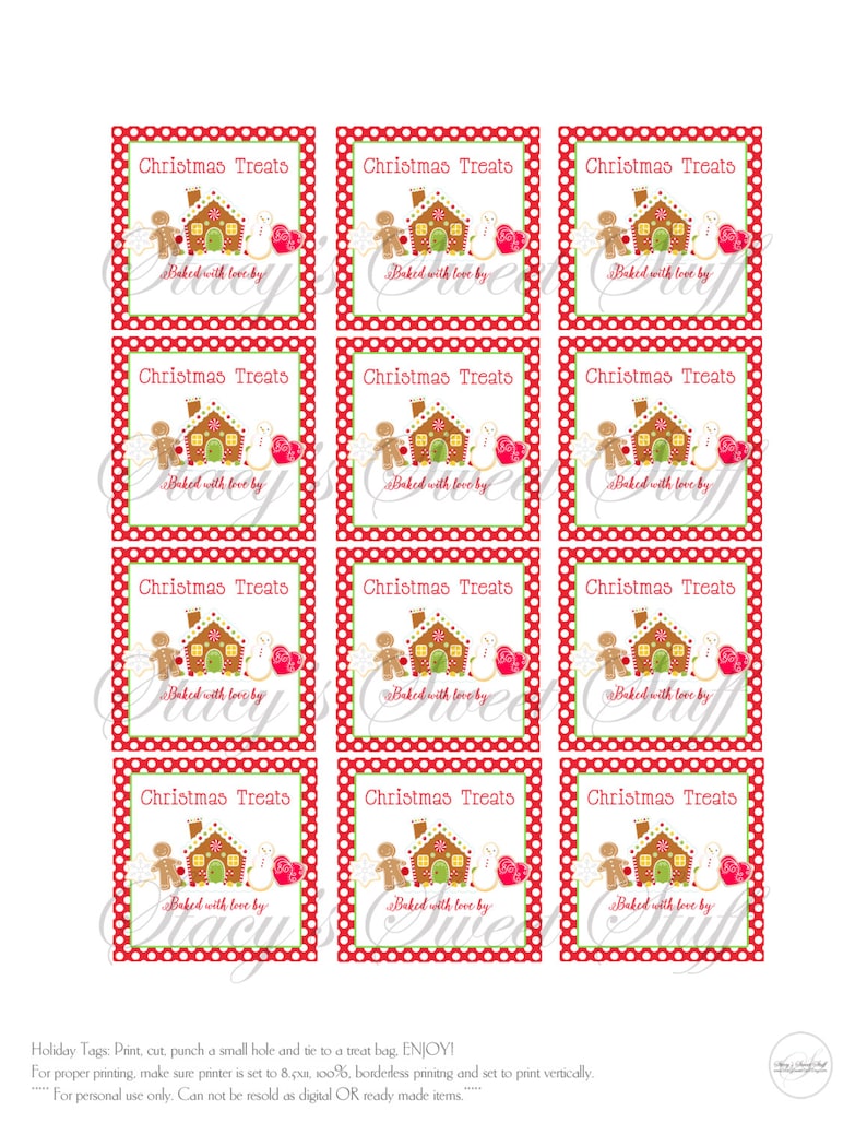 Christmas Treats Tag Printable Christmas Tag Gingerbread | Etsy