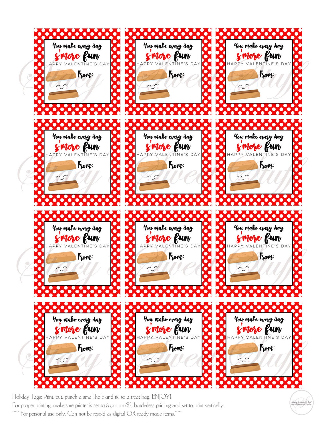 Smore Valentine, S'more Valentine, Printable Valentine, Valentine Tag ...