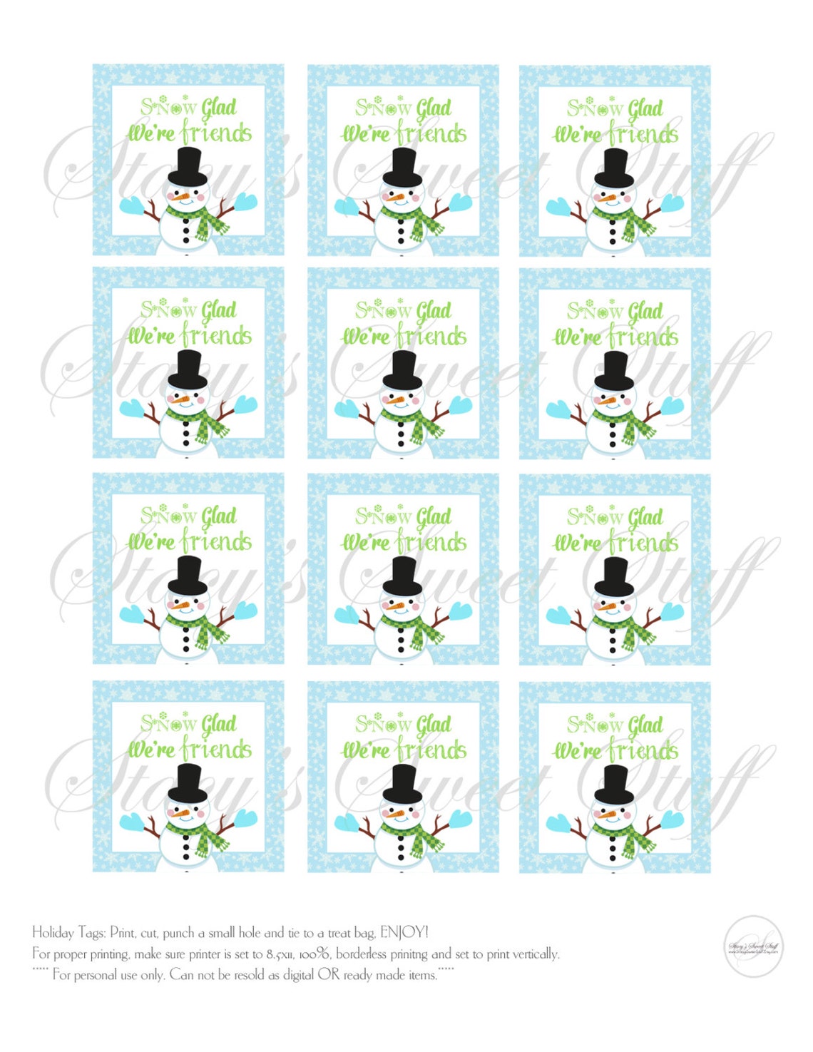 Snowman Tag Printable Snowman Tag Holiday Tag Printable - Etsy