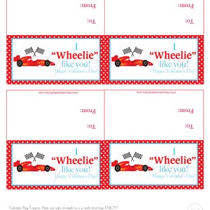 Racecar Valentine, Car Valentine, Printable Valentine Bag Topper ...