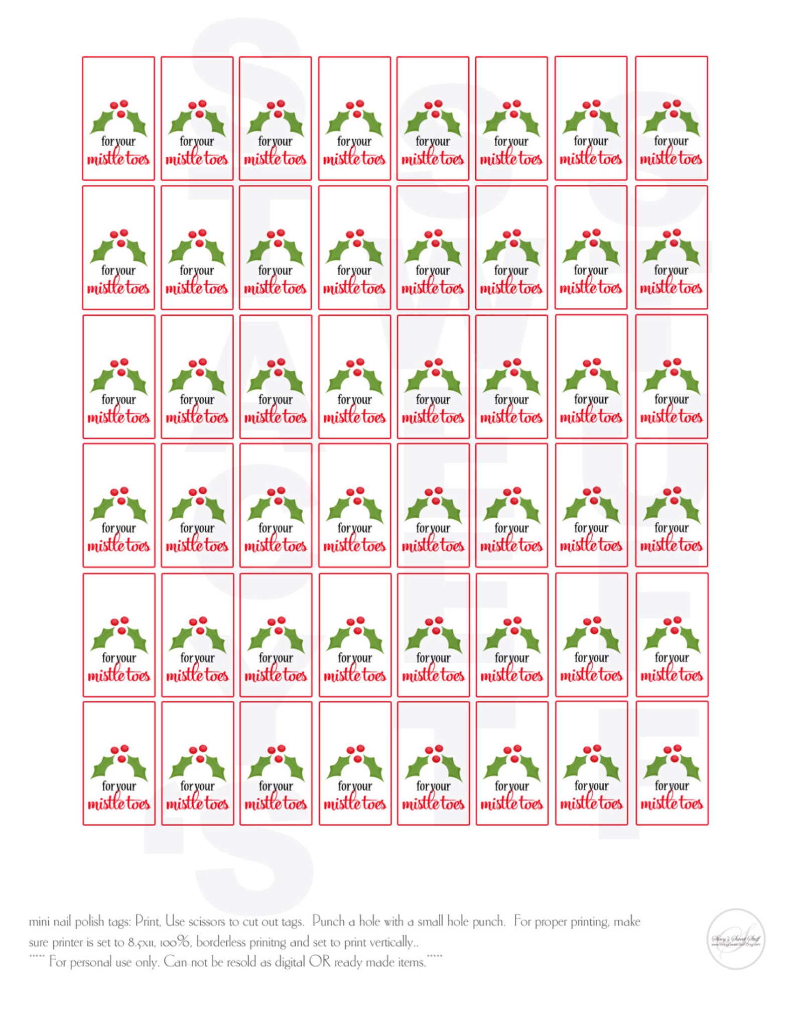 Mistle Toes Nail Polish Christmas Tag, Mistle Toes Tag, Christmas Tag ...