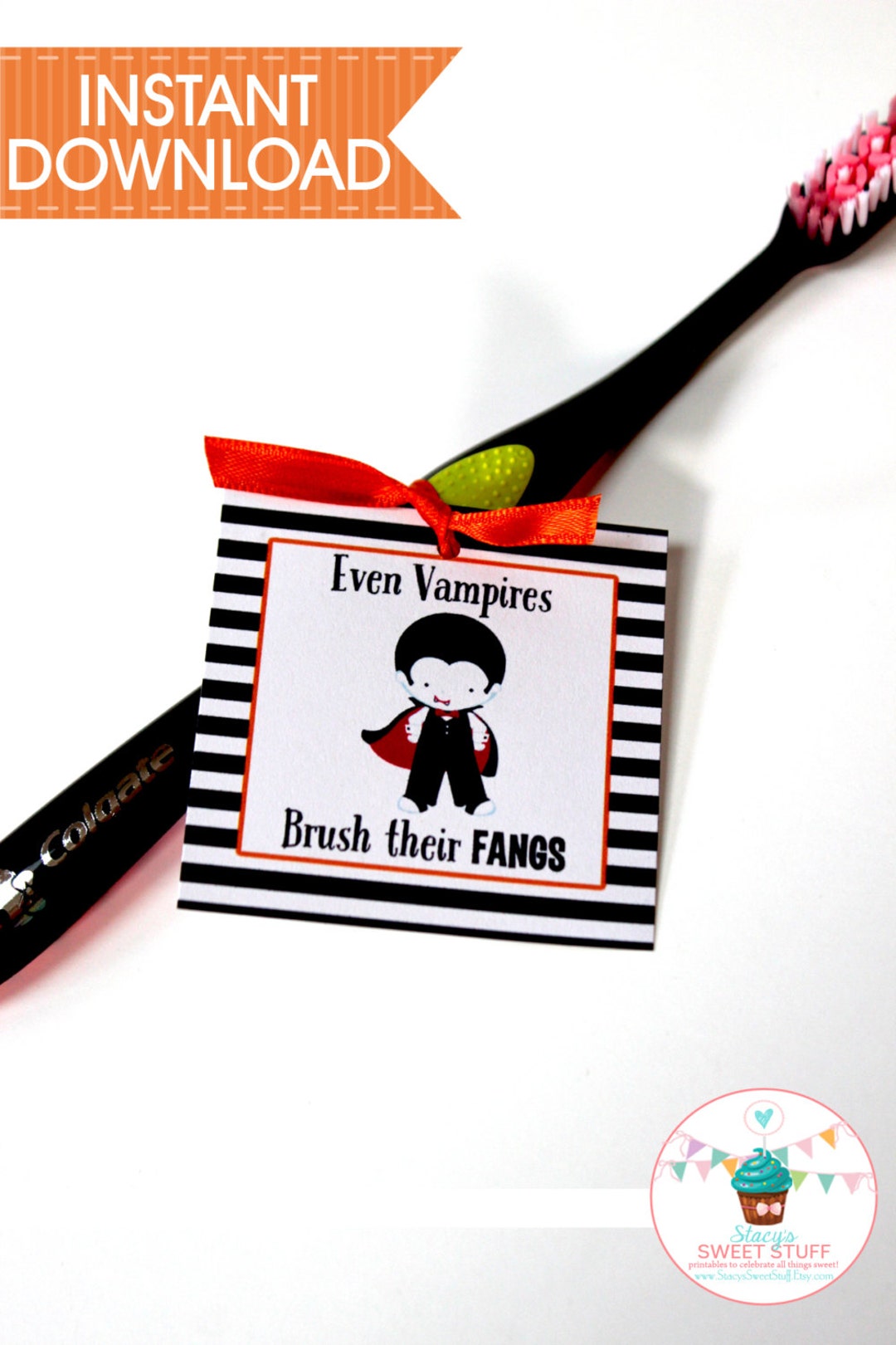 Halloween Toothbrush Tag, Halloween Tag, Vampire Toothbrush Tag ...