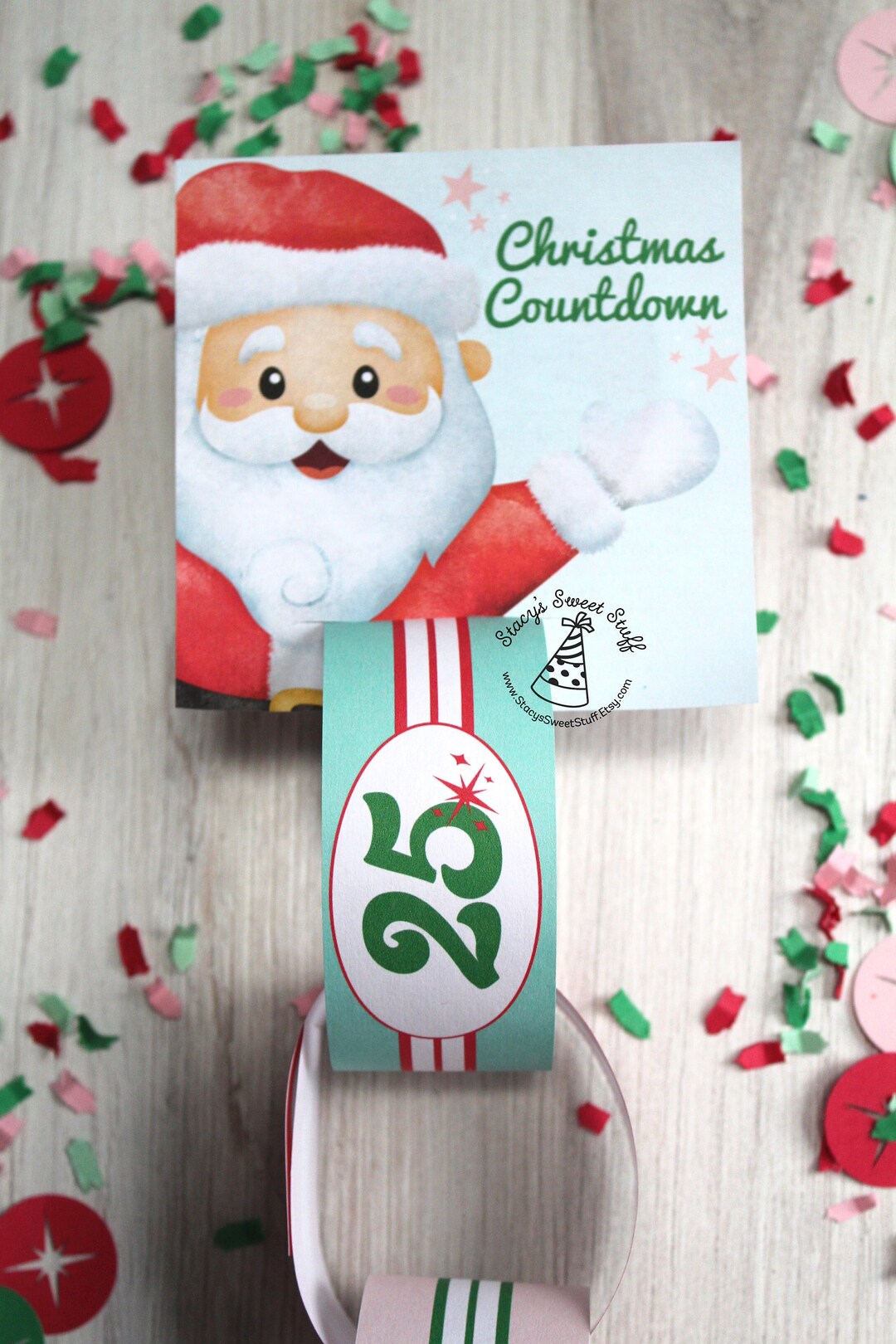Christmas Countdown, DIY, Printable, Countdown Chain, Light Skin Santa ...