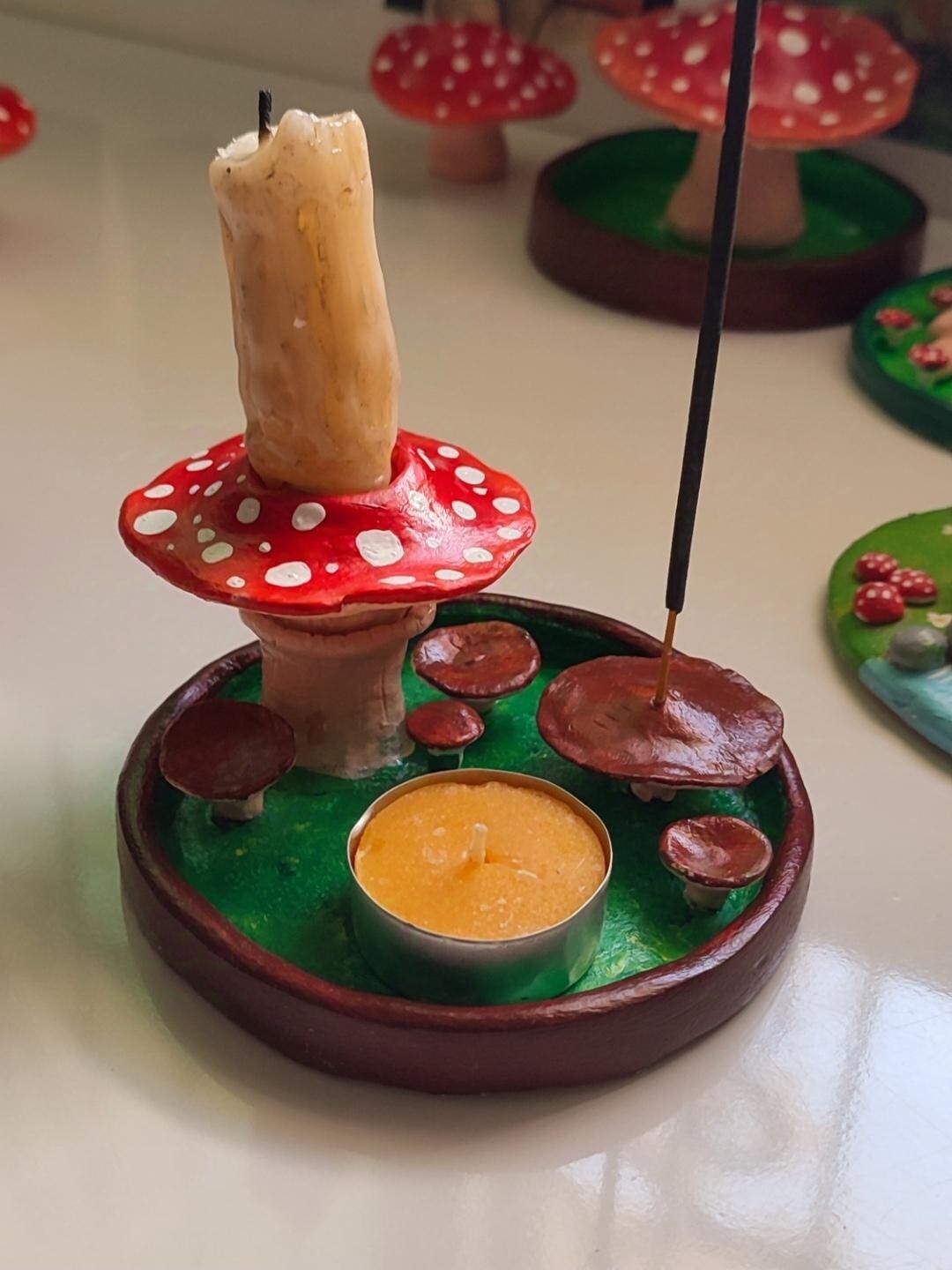 Mushroom Candle Holder Cozy Fairycore Clay Candle Holder - Etsy