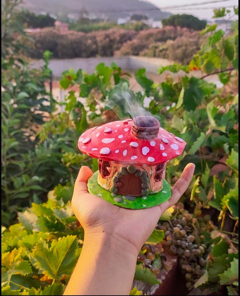 Mushroom House Incense Holder Cozy Clay Mushroom - Etsy