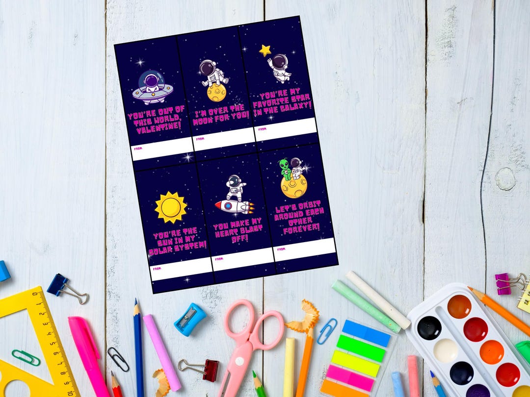 Space Themed Valentines Day Cards for Kids Great for Classes, Friends ...