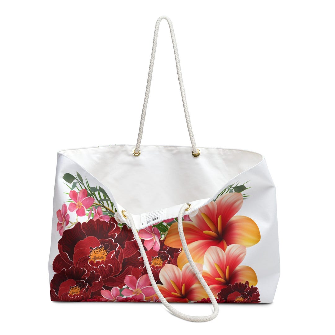 Tropical Floral Weekender Bag, Large Tote for Travel, Beach Getaway ...