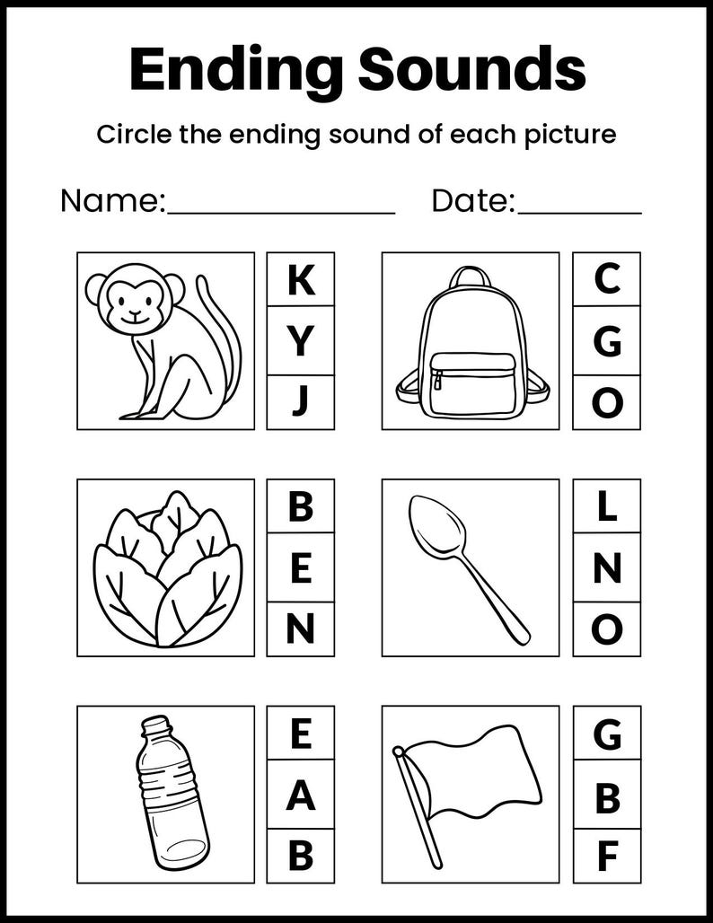 Ending Sounds Activity Worksheets - Fun and Educational- - Etsy