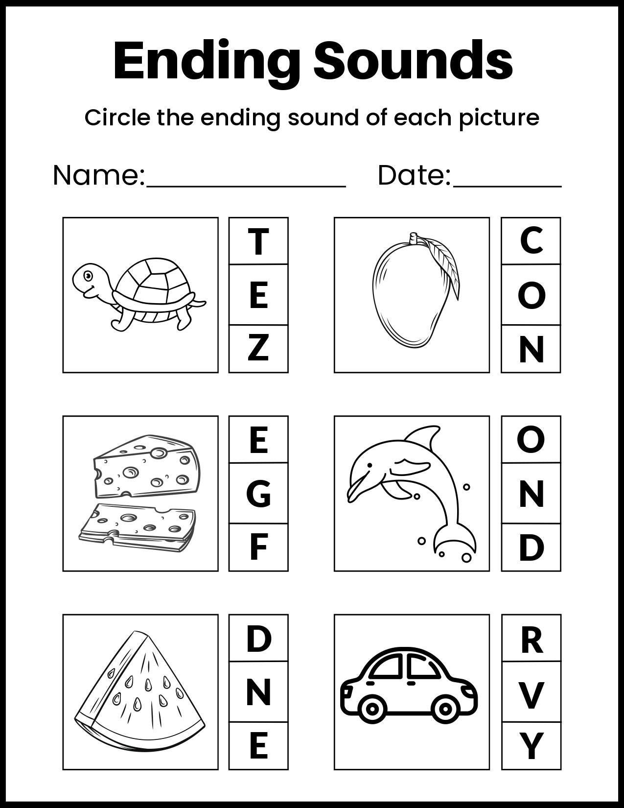 Ending Sounds Activity Worksheets - Fun and Educational- - Etsy