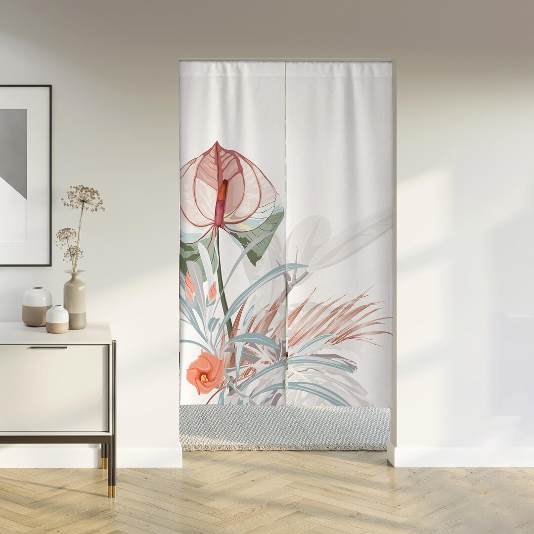 Flower Noren Door Curtain With Velcro/rod Pocket, Japanese Curtain for ...