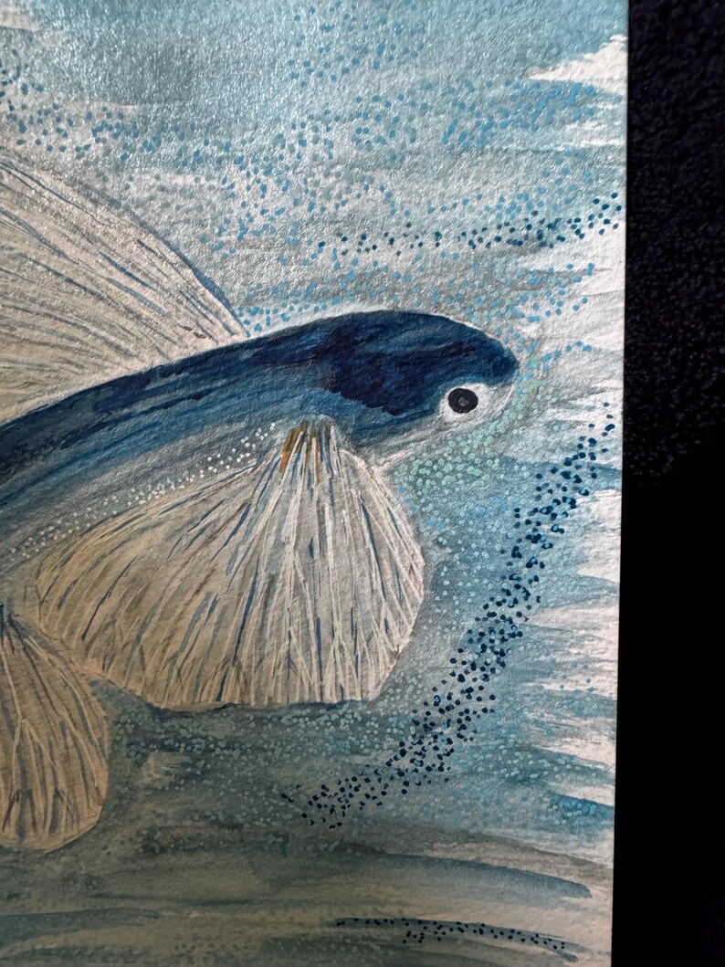 Hand Drawn Flying Fish Watercolor Painting: Acrylic Pointillism Art ...