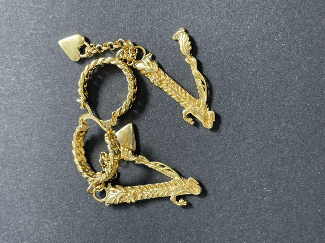 Versace Gold V Alphabet Drop Medusa Style Dangle Drop Earrings - Etsy