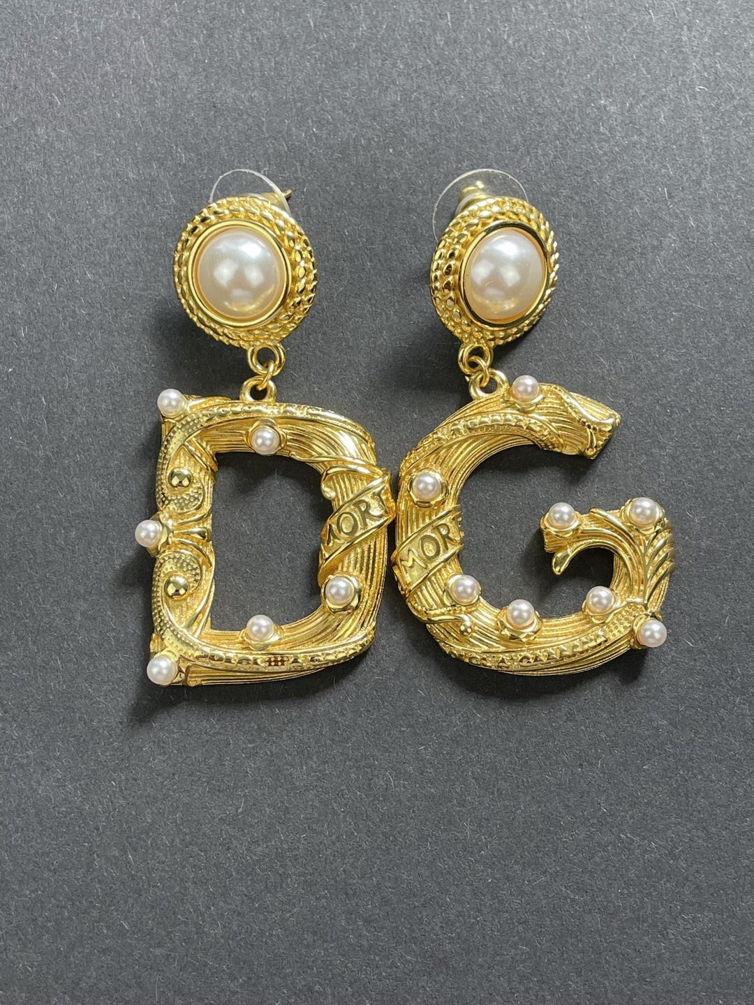 Dolce & Gabbana Gold DG Alphabets Crystal Designed Earrings - Etsy