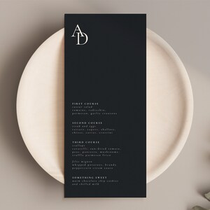 DIY Wedding Dinner Menu Card Template Printable Wedding Sign Black ...