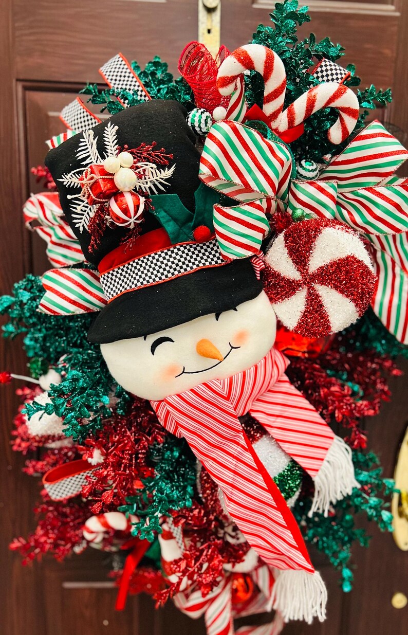 Christmas Teardrop Swag Snowman, Red and Green Snowman, Extra Large Teardrop Snowman, Christmas ...