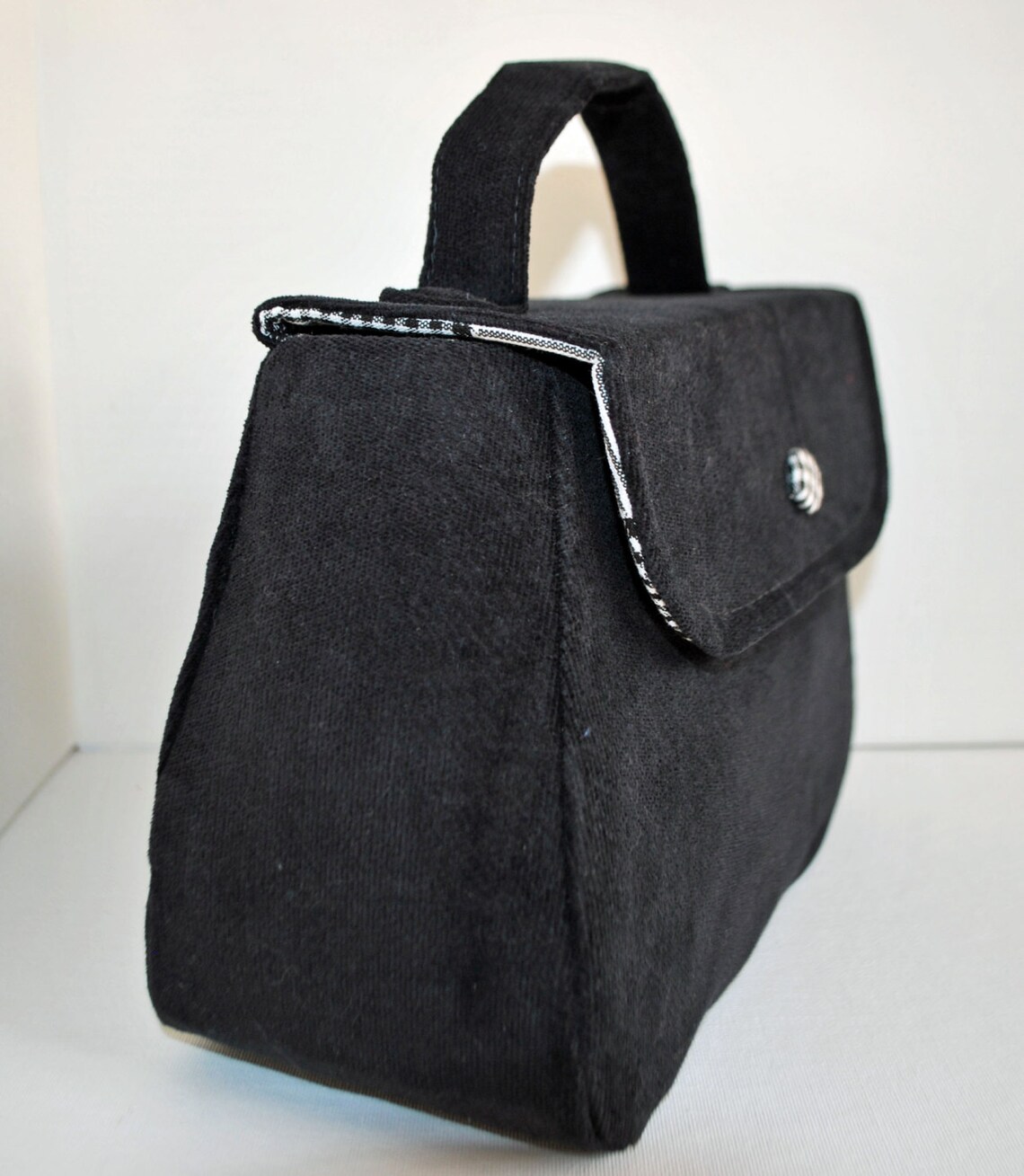 Black and Plaid Purse w/matching Accent Button Snap Closure | Etsy