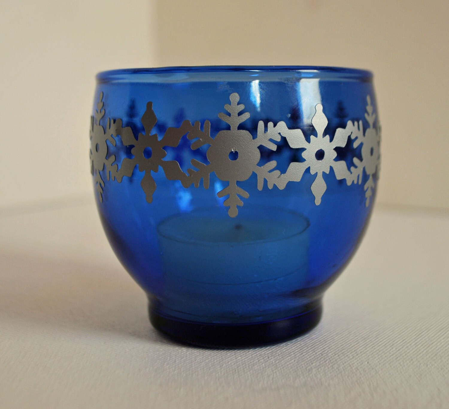 Cobalt Blue Glass Snowflake Tea Light/votive Candle Holder Silver ...