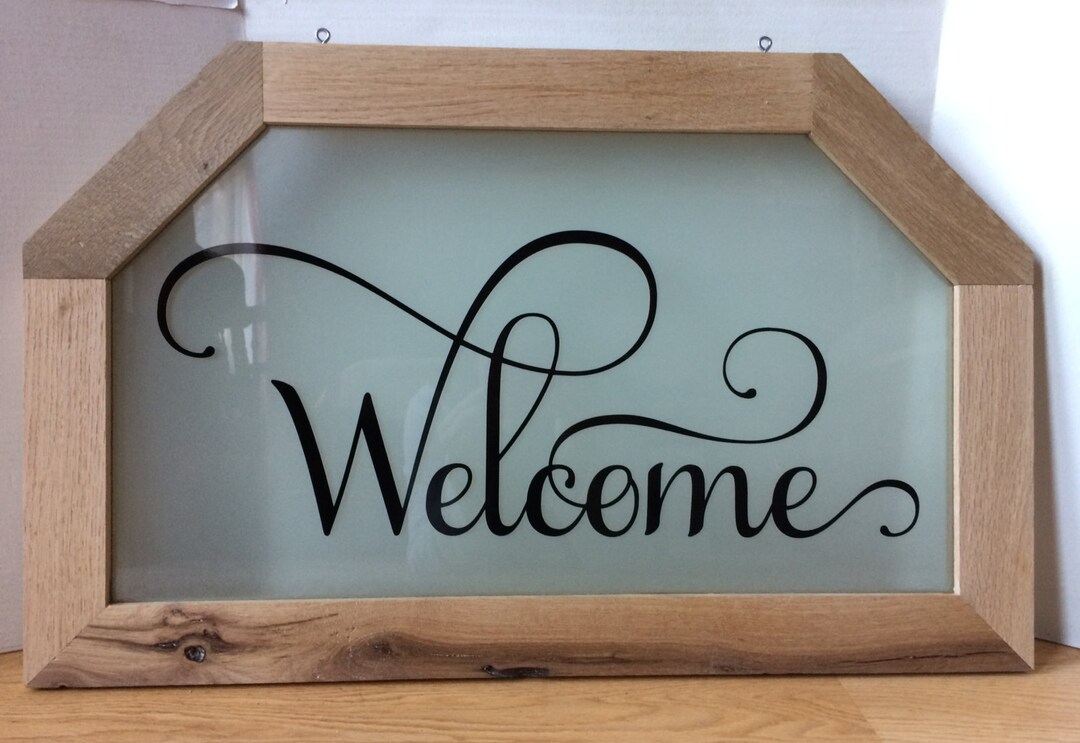 Oak Framed Glass Welcome Sign, Wall Hanging, Reclaimed Wood - Etsy