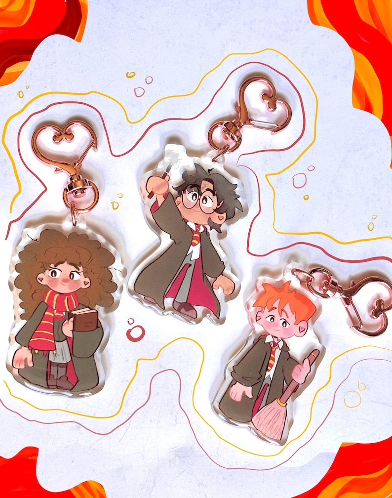 HARRY POTTER 2.5” in KEYCHAINS!! Acrylic Charms Golden Trio !! - Etsy