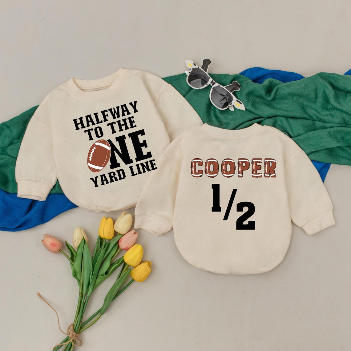 Personalized Halfway to the One Yard Line Romper, Half Birthday Outfit ...