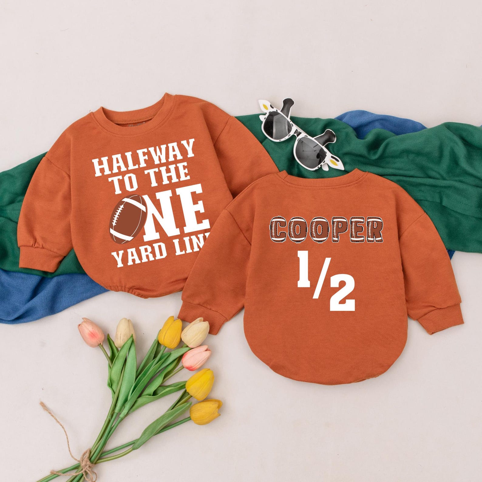 Personalized Halfway to the One Yard Line Romper, Half Birthday Outfit ...