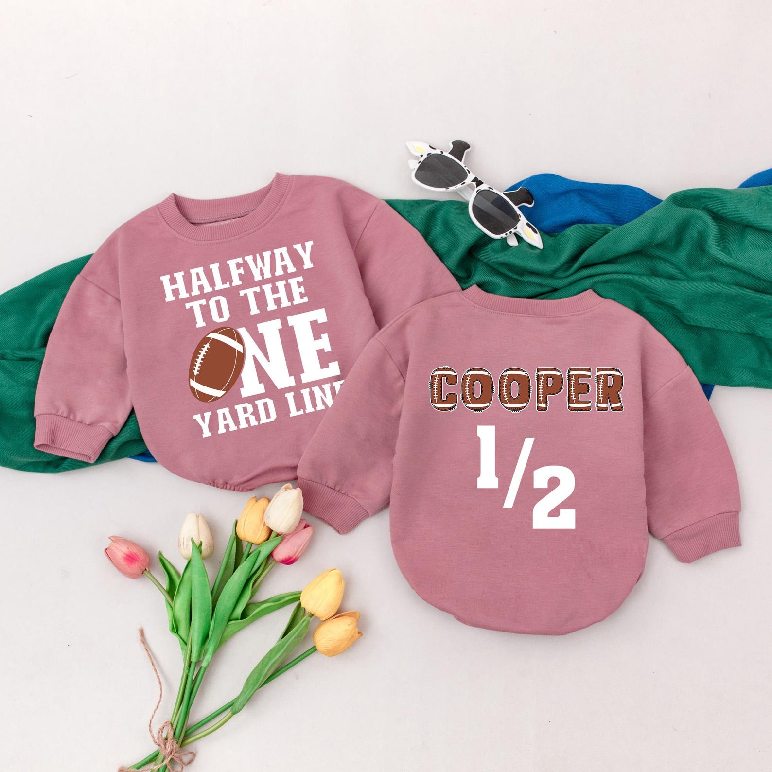 Personalized Halfway to the One Yard Line Romper, Half Birthday Outfit ...