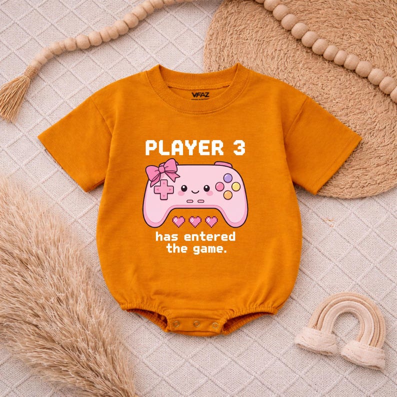 Player 3 Has Entered the Game Baby Romper, Pink Bow Gaming Newborn ...