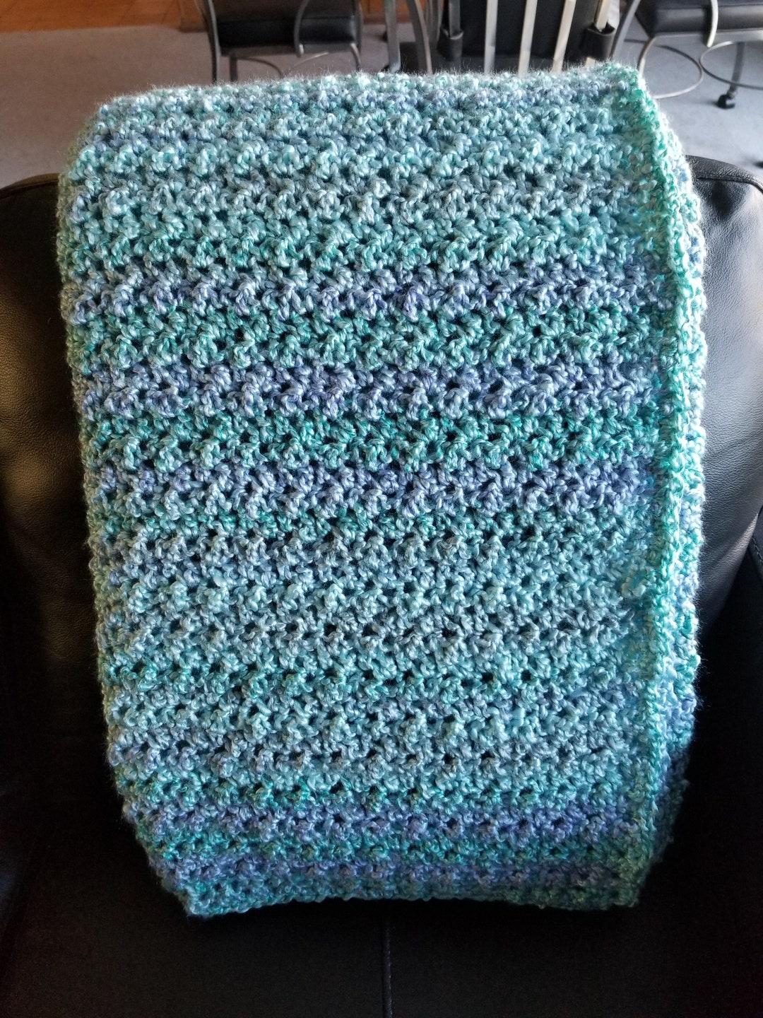 Aqua/periwinkle Afghan, Throw Blanket, Sofa Throw, Crocheted Blanket ...