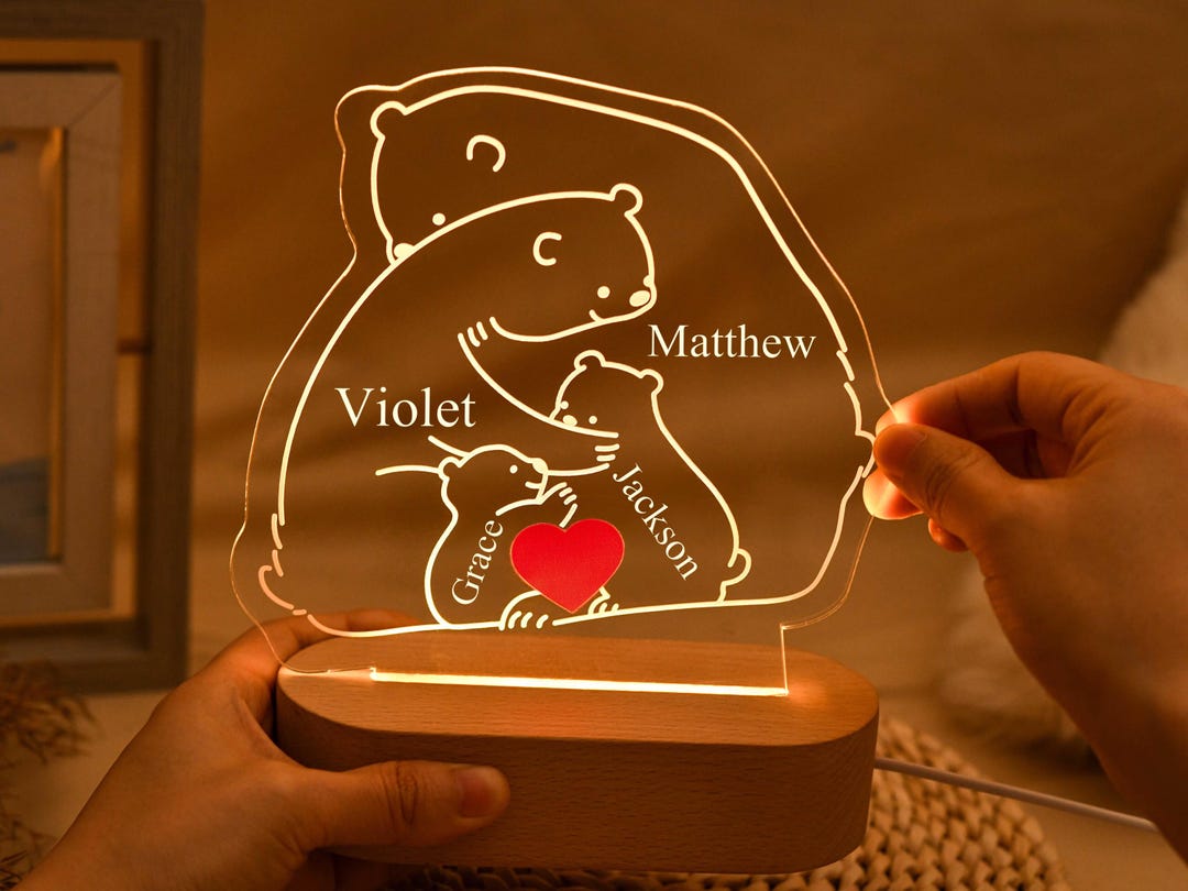 Personalized Family Name Night Light, Custom Bear Family Nightlight ...