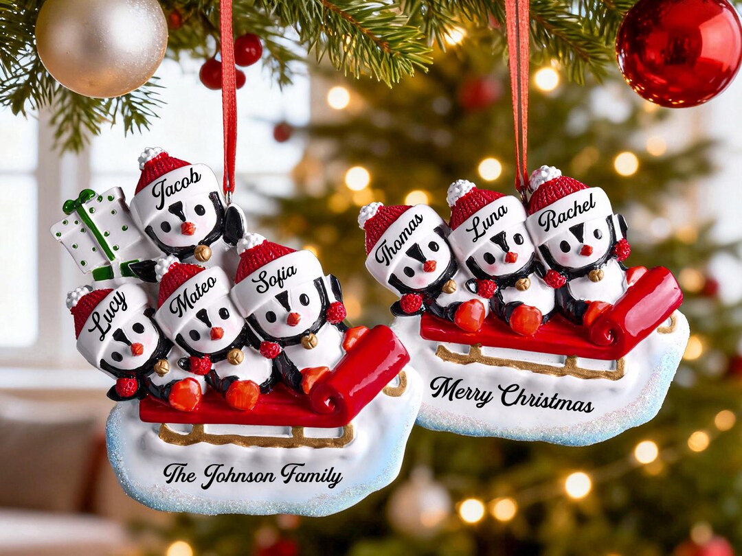 2025 Christmas Resin Ornament With Name, Personalized Penguin Family of ...
