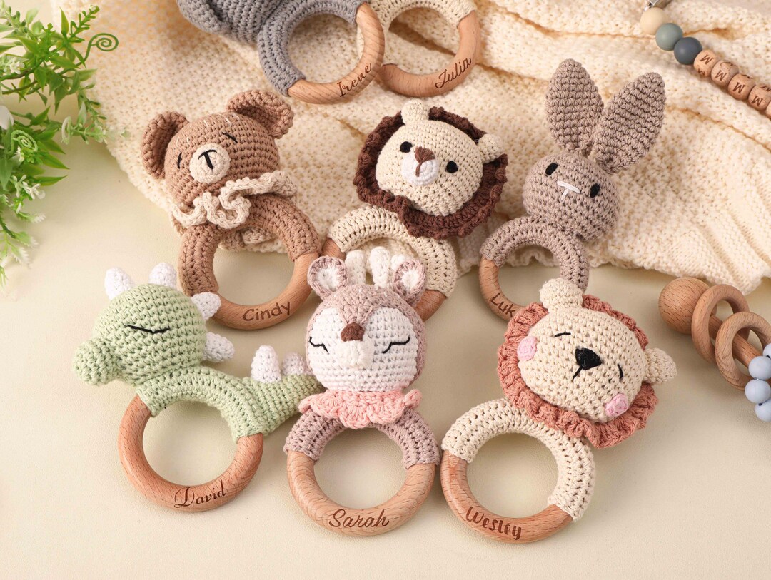 Custom Engraved Wooden Crochet Rattle,personalized Animal Baby Rattle ...