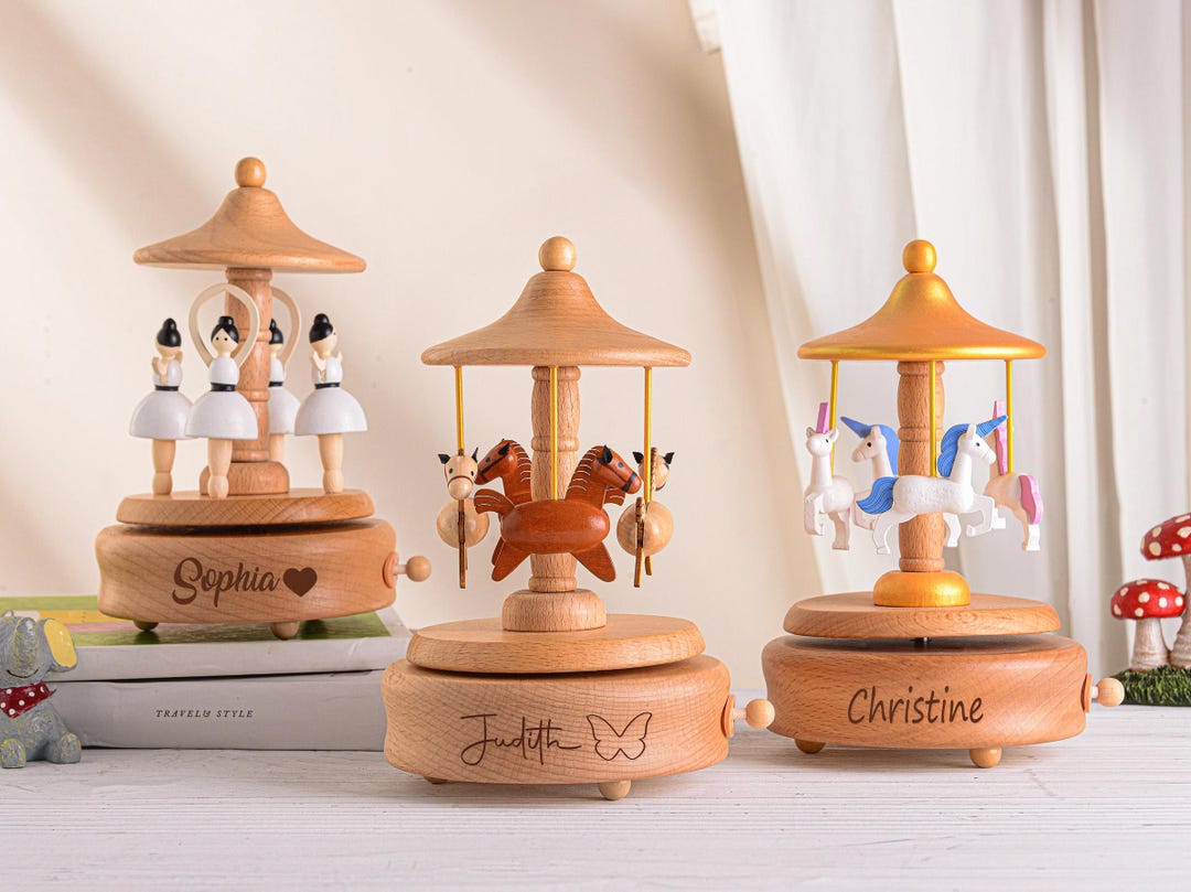 Personalized Ballerina Carousel Music Box, Engraved Wooden Music Box ...
